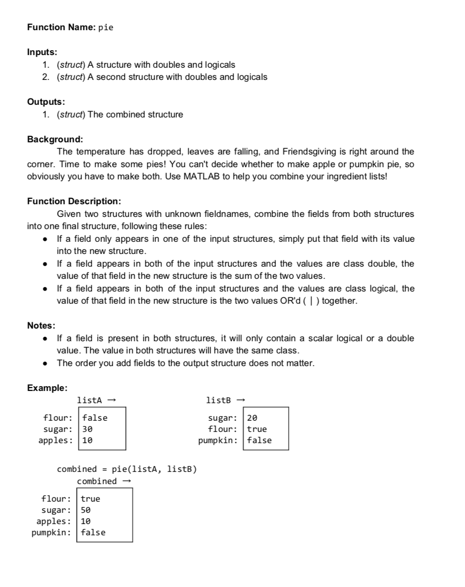 Solved Function Name Pie Inputs 1 Struct A Structure
