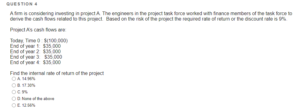 Solved QUESTION 3 When comparing several projects, the | Chegg.com