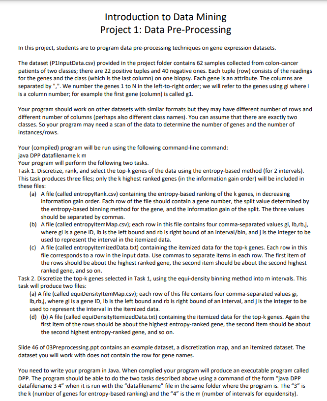 Introduction to Data Mining Project 1: Data | Chegg.com