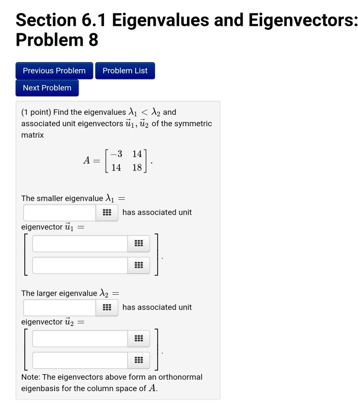 Solved Section 6.1 Eigenvalues and Eigenvectors: Problem 8 | Chegg.com