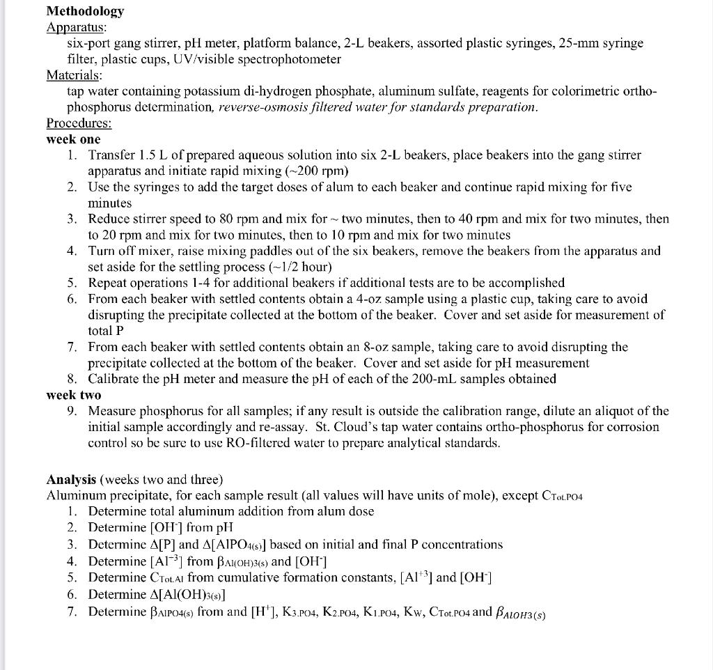 Methodology Apparatus: six-port gang stirrer, pH | Chegg.com