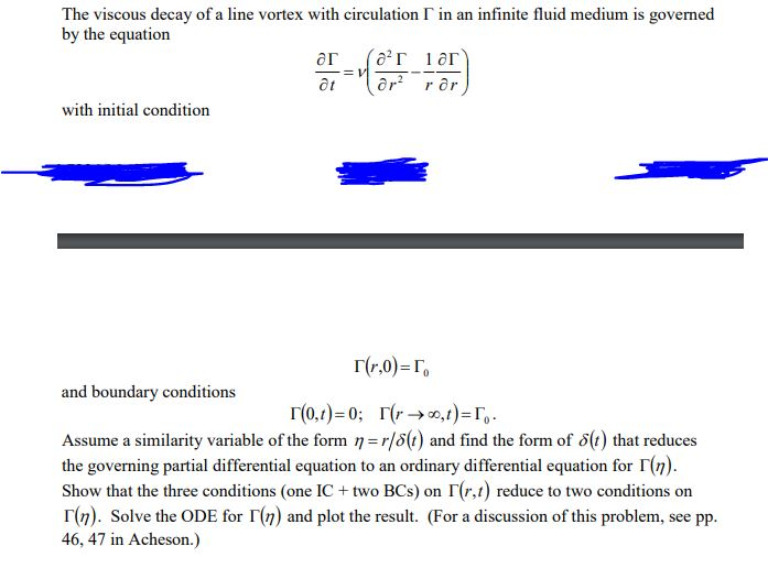 The viscous decay of a line vortex with circulation Γ | Chegg.com