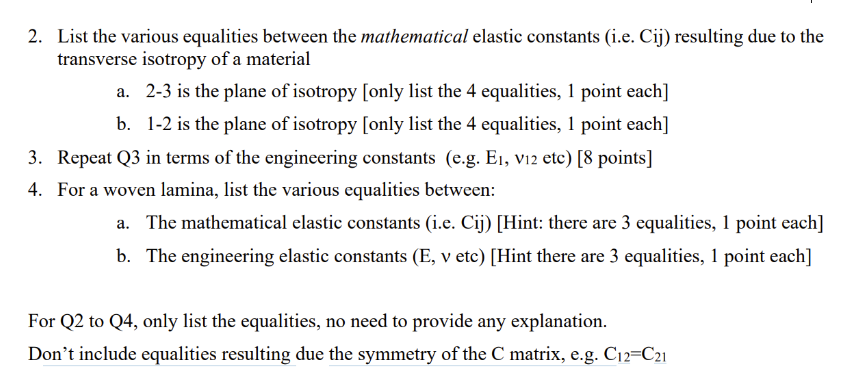 Solved 2. List the various equalities between the | Chegg.com