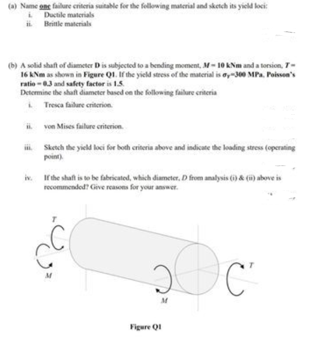 (a) Name ans failure criteria suitable for the | Chegg.com