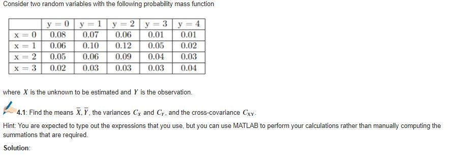 Solved Consider two random variables with the following | Chegg.com
