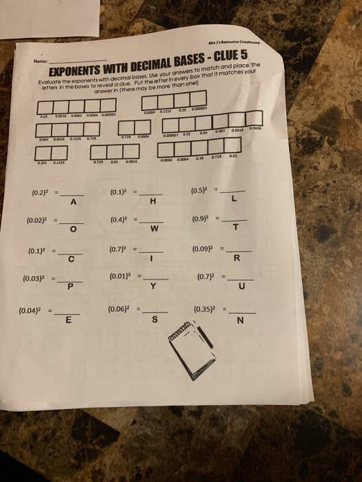 Solved EXPONENTS WITH DECIMAL BASES -CLUE 5 Evaluate the | Chegg.com