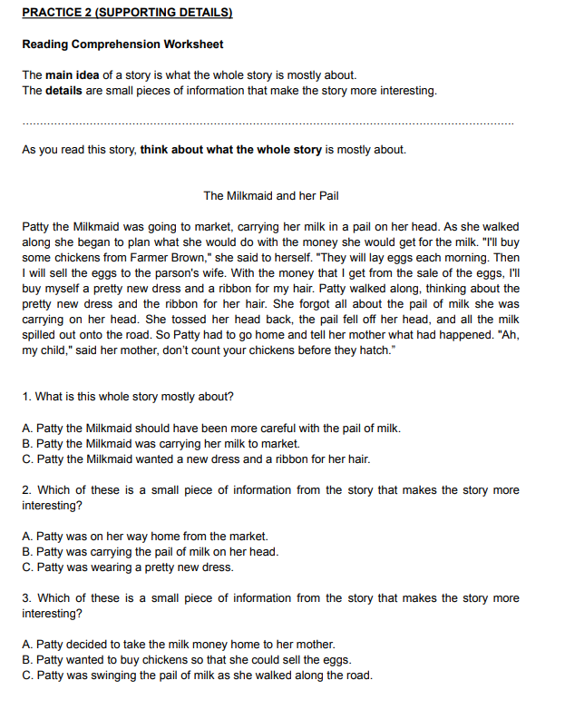 Solved PRACTICE 2 (SUPPORTING DETAILS) Reading Comprehension | Chegg.com
