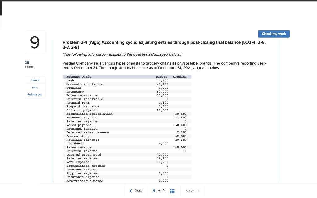 Solved Check my work 9 Problem 2-4 (Algo) Accounting cycle; | Chegg.com