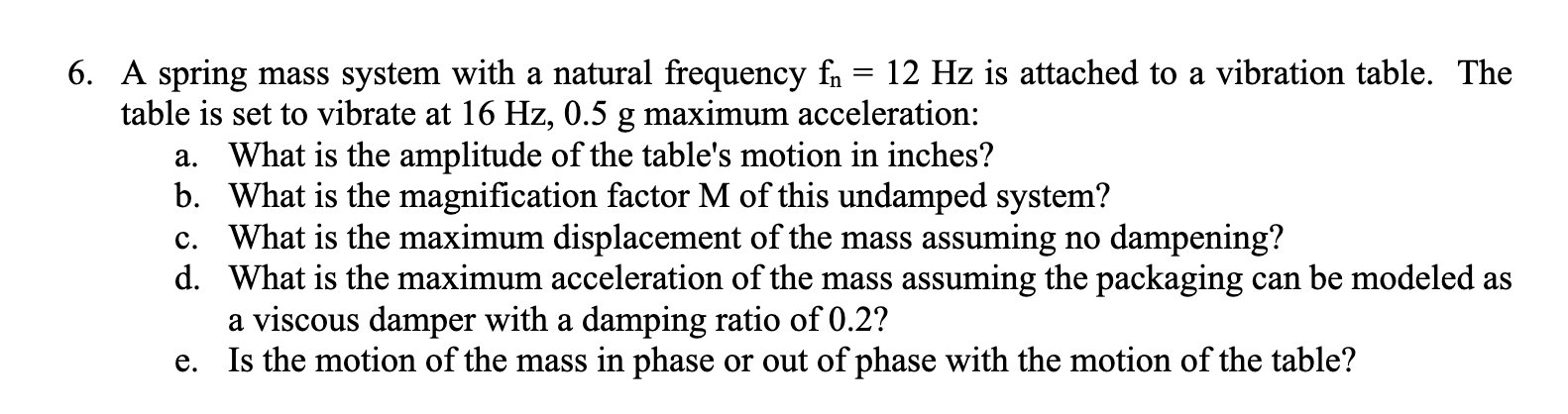 Solved = 6. A spring mass system with a natural frequency fn | Chegg.com