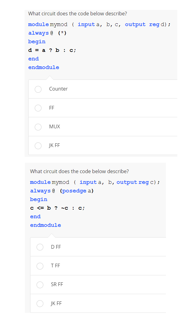 Solved What circuit does the code below describe? module | Chegg.com