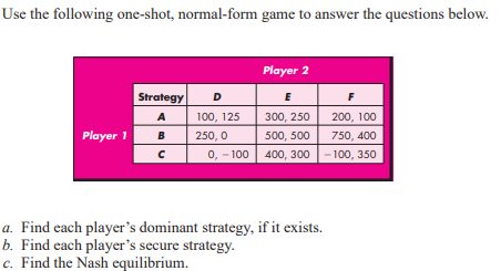 Solved Use the following one-shot, normal-form game to | Chegg.com
