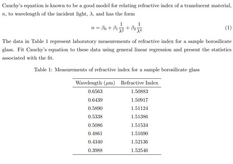 Solved Cauchy's equation is known to be a good model for | Chegg.com