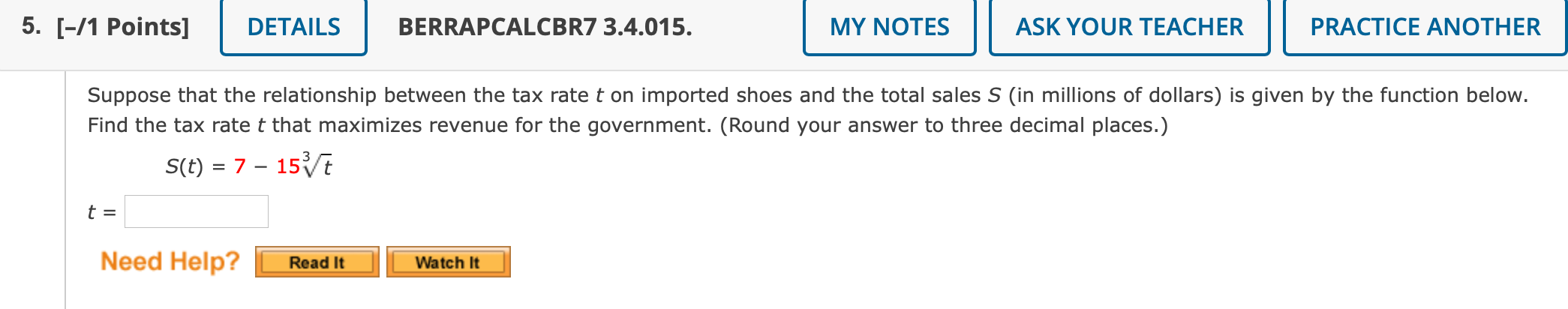 Solved 5. [-/1 Points] DETAILS BERRAPCALCBR7 3.4.015. MY | Chegg.com