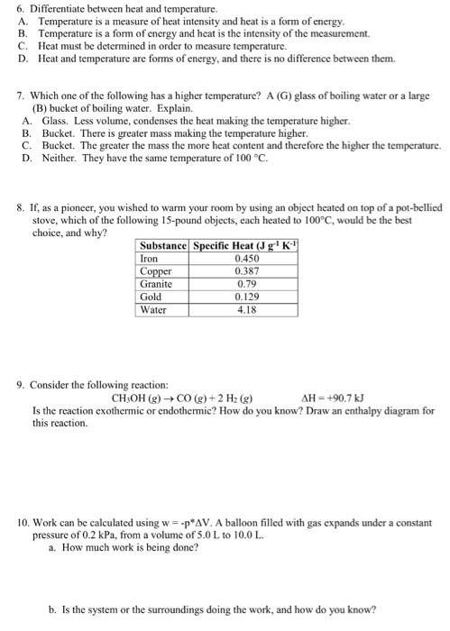Solved 6. Differentiate between heat and temperature A. | Chegg.com
