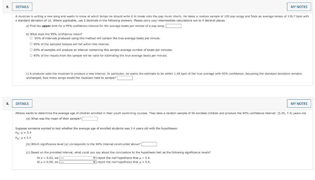 Solved 8. DETAILS MY NOTES A musician writing a new song and | Chegg.com