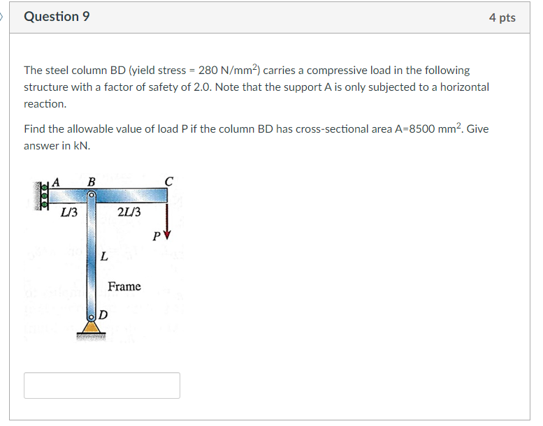 Solved Question 9 4 pts The steel column BD (yield stress = | Chegg.com