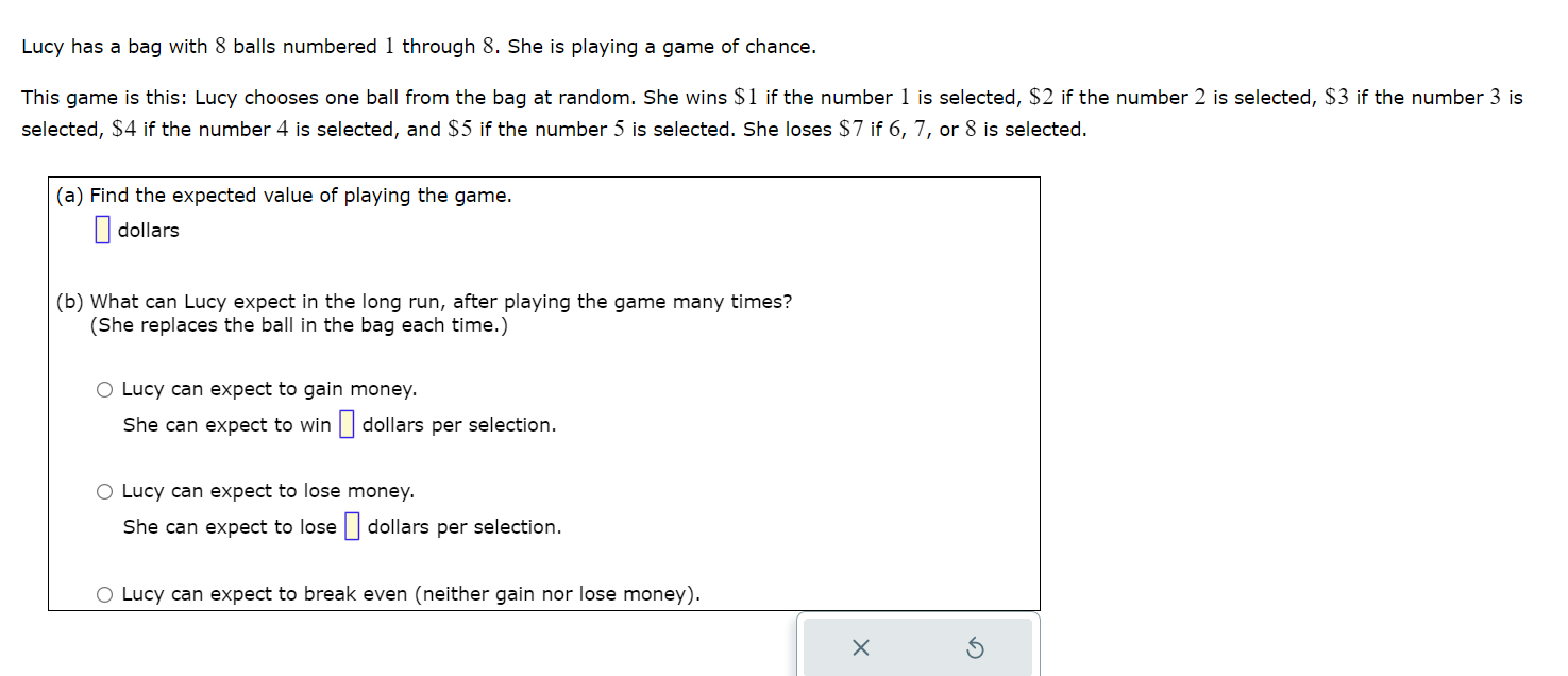 Solved Lucy has a bag with 8 balls numbered 1 through 8 . | Chegg.com