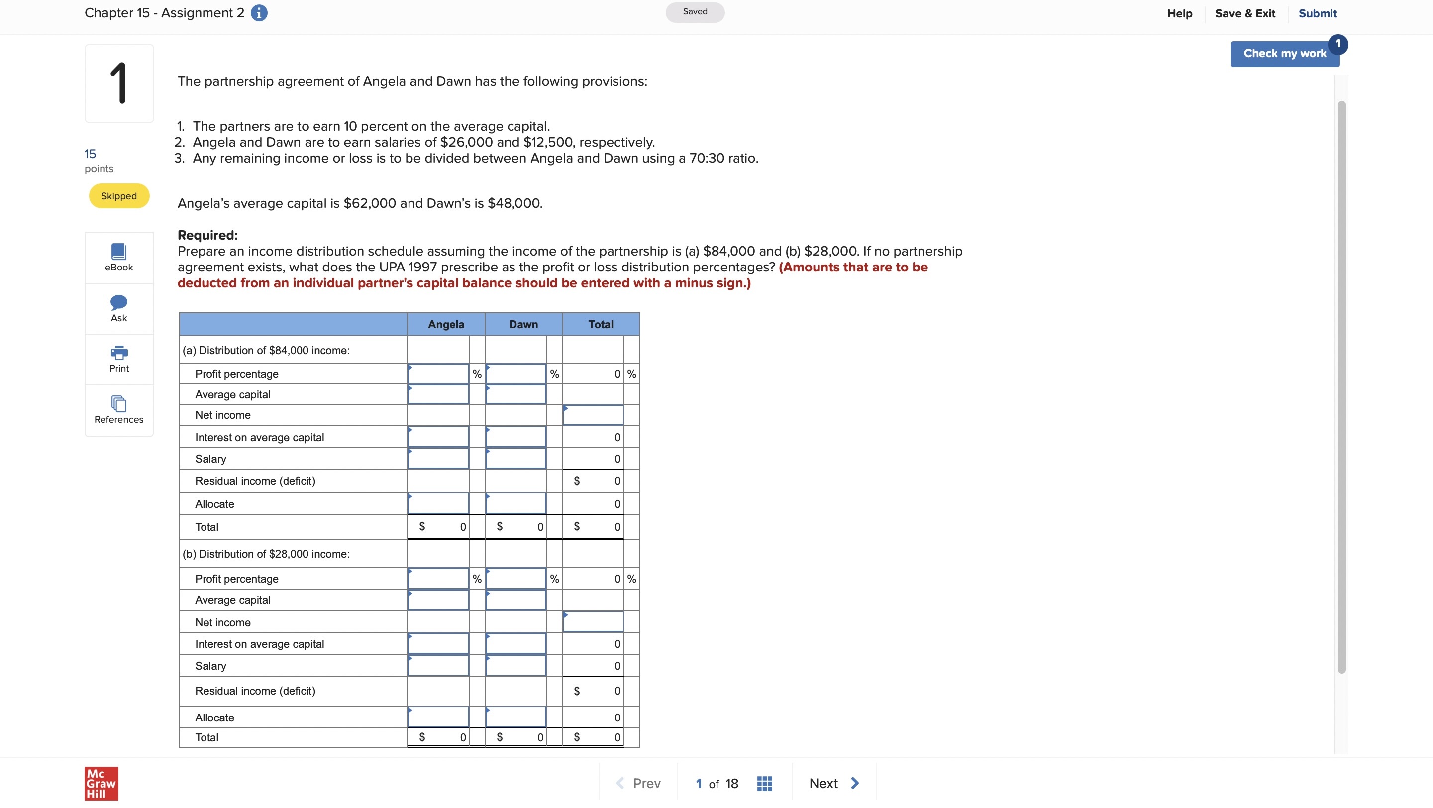 Solved The partnership agreement of Angela and Dawn has the | Chegg.com