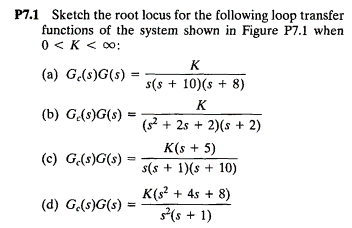 Solved Sketch the root locus for the following loop transfer | Chegg.com