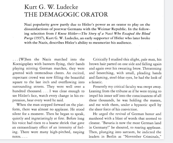 Solved Kurt G. W. Ludecke THE DEMAGOGIC ORATOR Nazi | Chegg.com