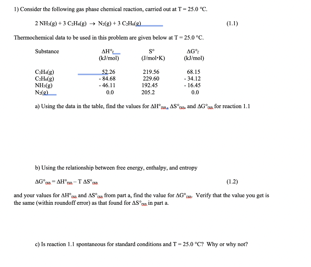 Solved 1) Consider the following gas phase chemical | Chegg.com