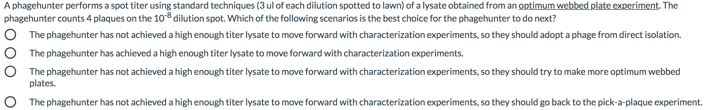 Solved A phagehunter performs a spot titer using standard | Chegg.com