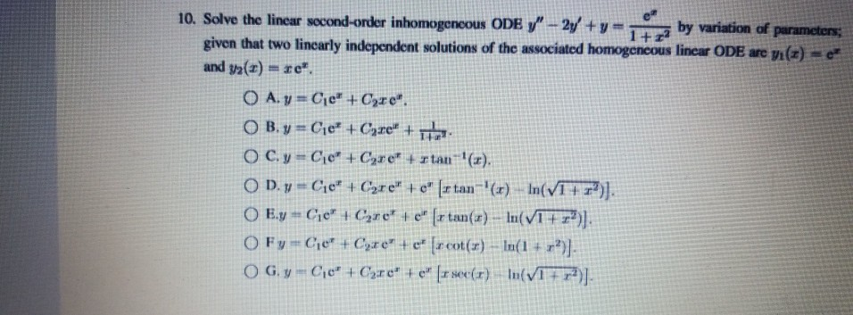 Solved 10. Solve the linear second-order inhomogeneous ODE" | Chegg.com