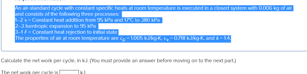 Solved An air-standard cycle with constant specific heats at | Chegg.com