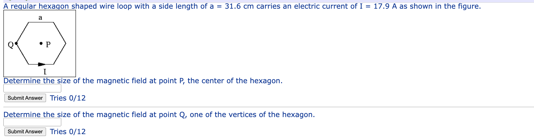 Solved A regular hexagon shaped wire loop with a side length | Chegg.com