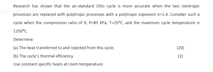 Solved Research has shown that the air-standard Otto cycle | Chegg.com