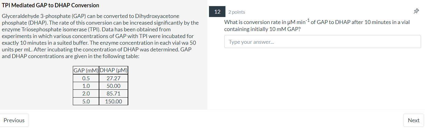 Solved TPI Mediated GAP to DHAP Conversion 9 2 points What | Chegg.com