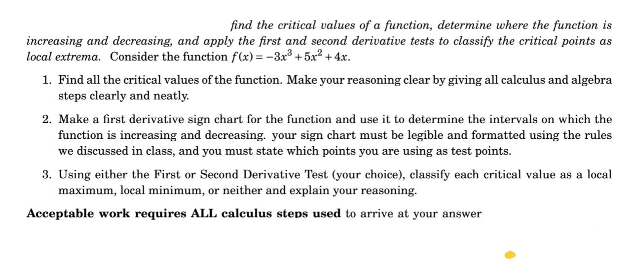 Solved find the critical values of a function, determine | Chegg.com