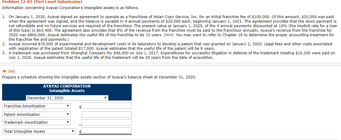 Solved Problem 12-03 (Part Level Submission) Information | Chegg.com