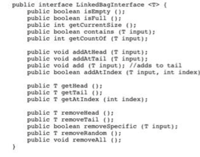 Solved Using the BagInterface from the in-class examples as | Chegg.com