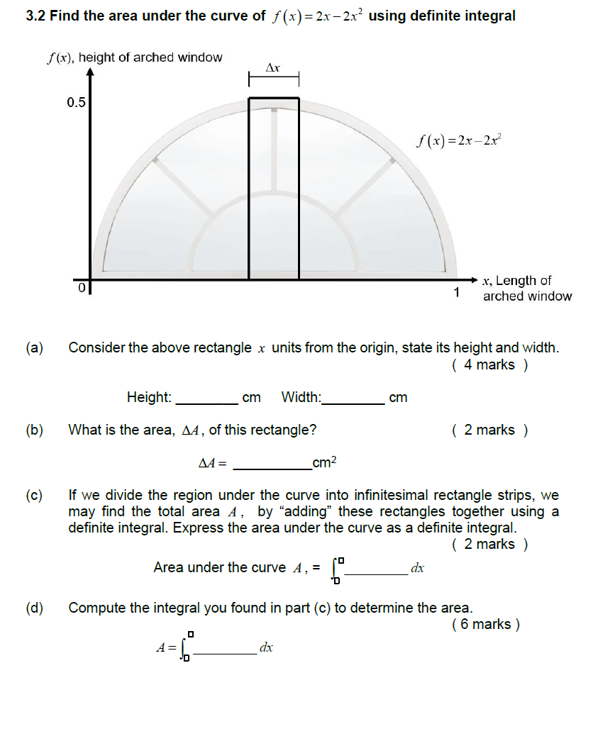 Solved 3.2 ﻿Find the area under the curve of f(x)=2x-2x2 | Chegg.com