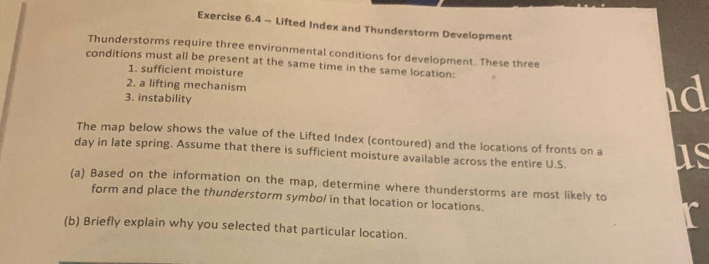 Solved Exercise 6.4 - Lifted Index and Thunderstorm | Chegg.com
