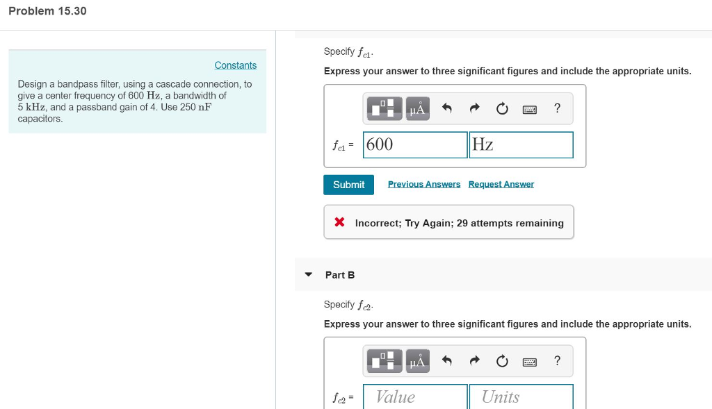 Solved Design a bandpass filter, using a cascade connection, | Chegg.com