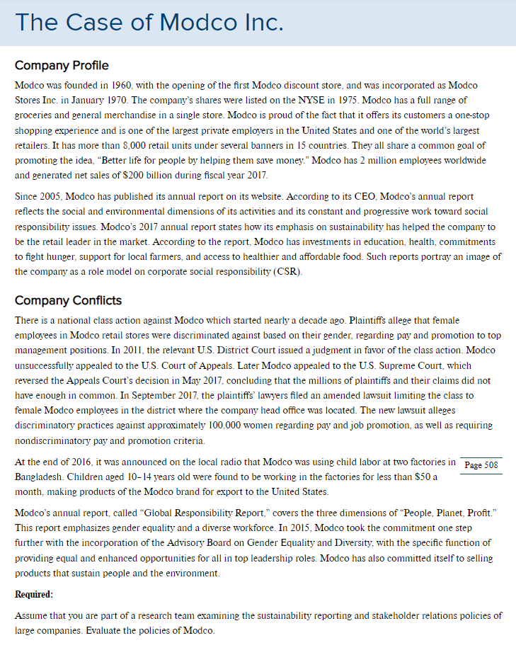 Solved The Case of Modco Inc. Company Profile Modco was | Chegg.com