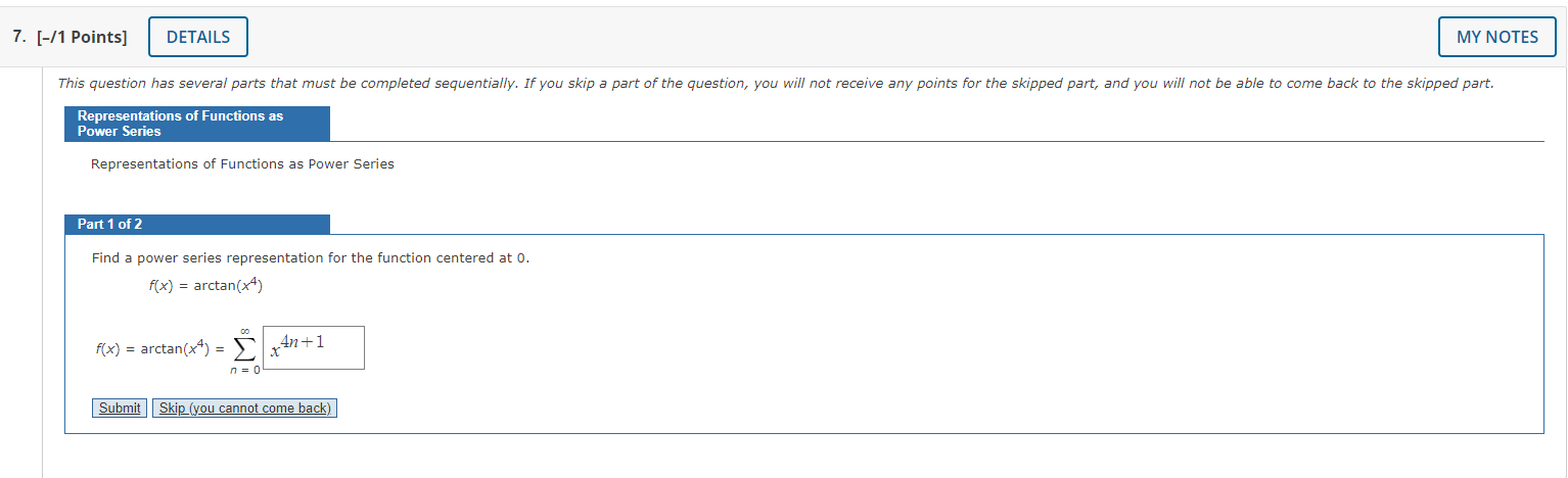 Solved [-//1 Points] Representations of Functions as Power | Chegg.com