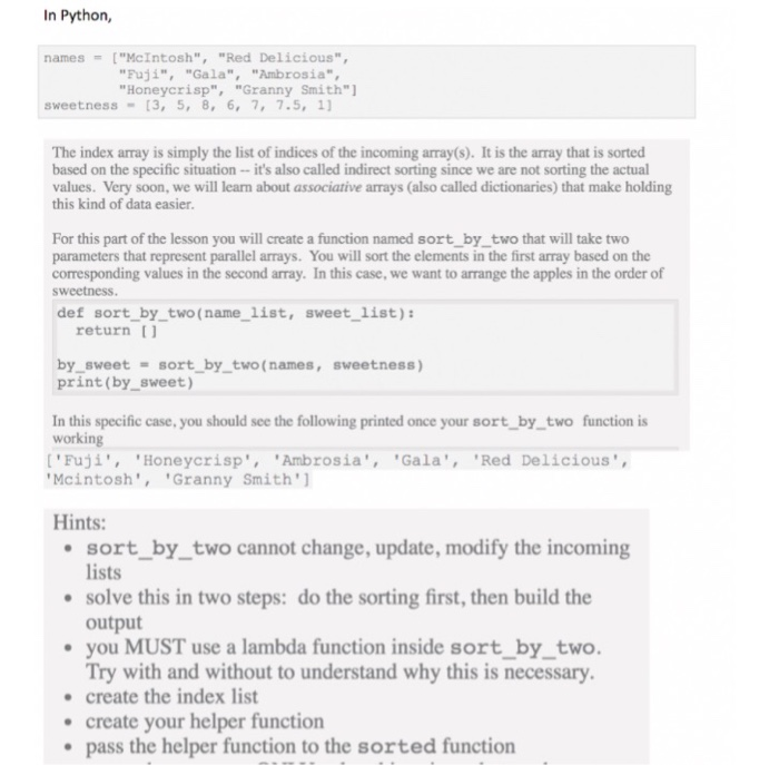 Solved In Python, names"McIntosh","Red Delicious" "Fuji", | Chegg.com