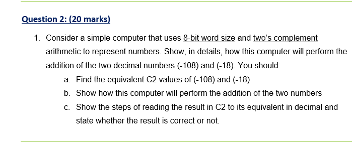Solved Question 2: (20 marks) 1. Consider a simple computer | Chegg.com