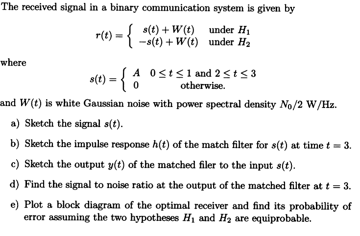 Solved The received signal in a binary communication system | Chegg.com