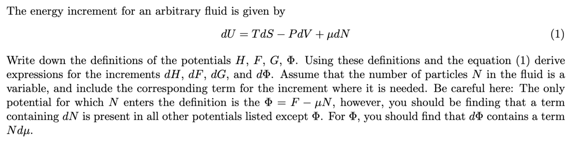 Solved The energy increment for an arbitrary fluid is given | Chegg.com
