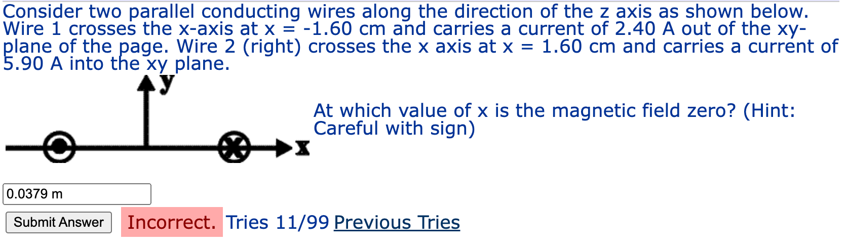 Solved Consider two parallel conducting wires along the | Chegg.com