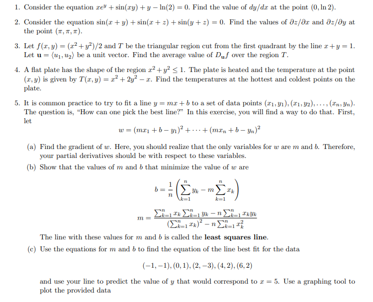 Solved 1. Consider the equation xey+sin(xy)+y−ln(2)=0. Find | Chegg.com