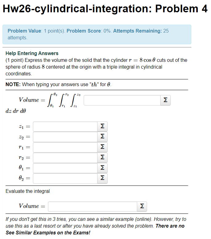 Solved Hw26-cylindrical-integration: Problem 4 Problem | Chegg.com