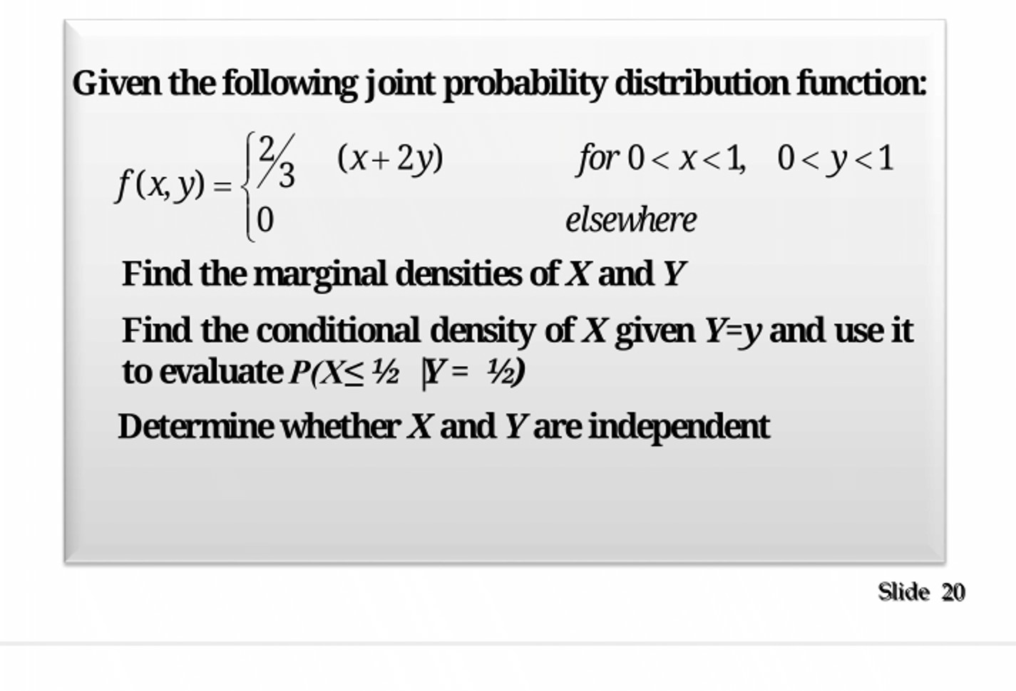 Solved Given the following joint probability distribution | Chegg.com