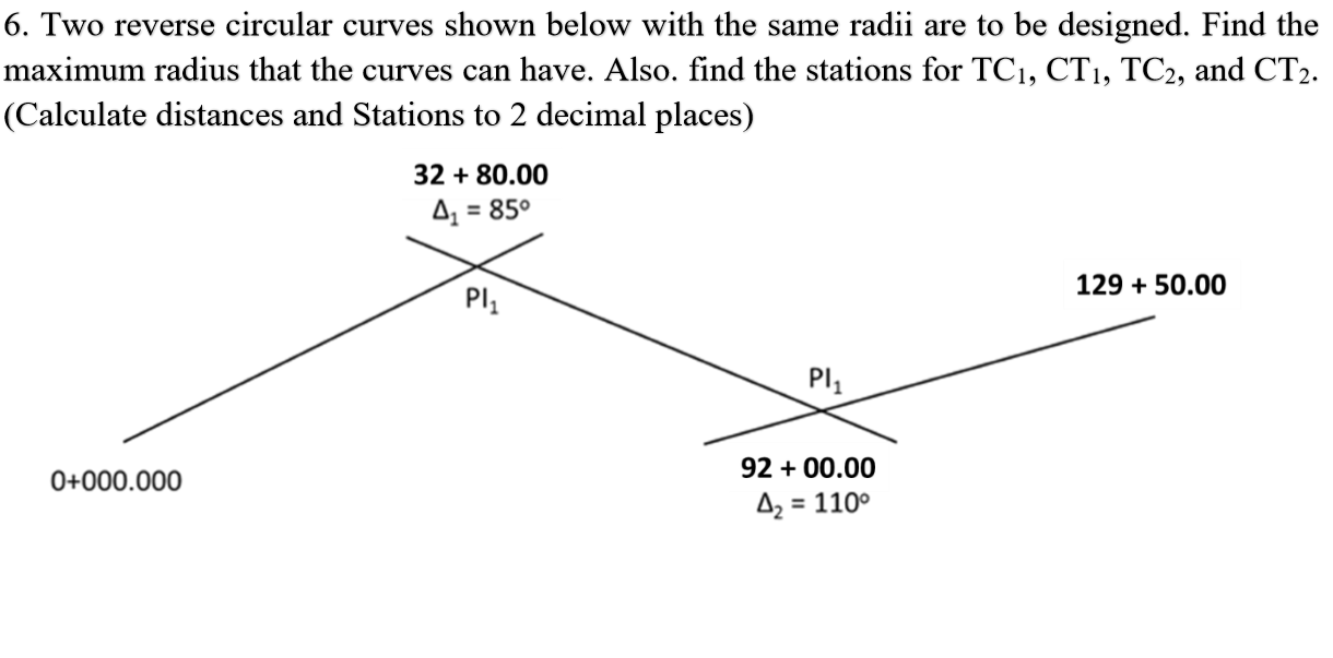 Solved 6. Two reverse circular curves shown below with the | Chegg.com