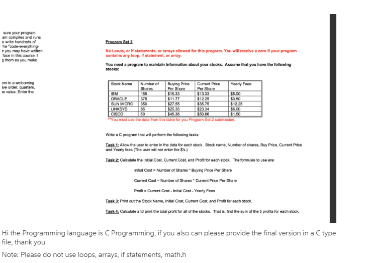 Solved Program Set 2 No Loops, or if statements, or arrays | Chegg.com