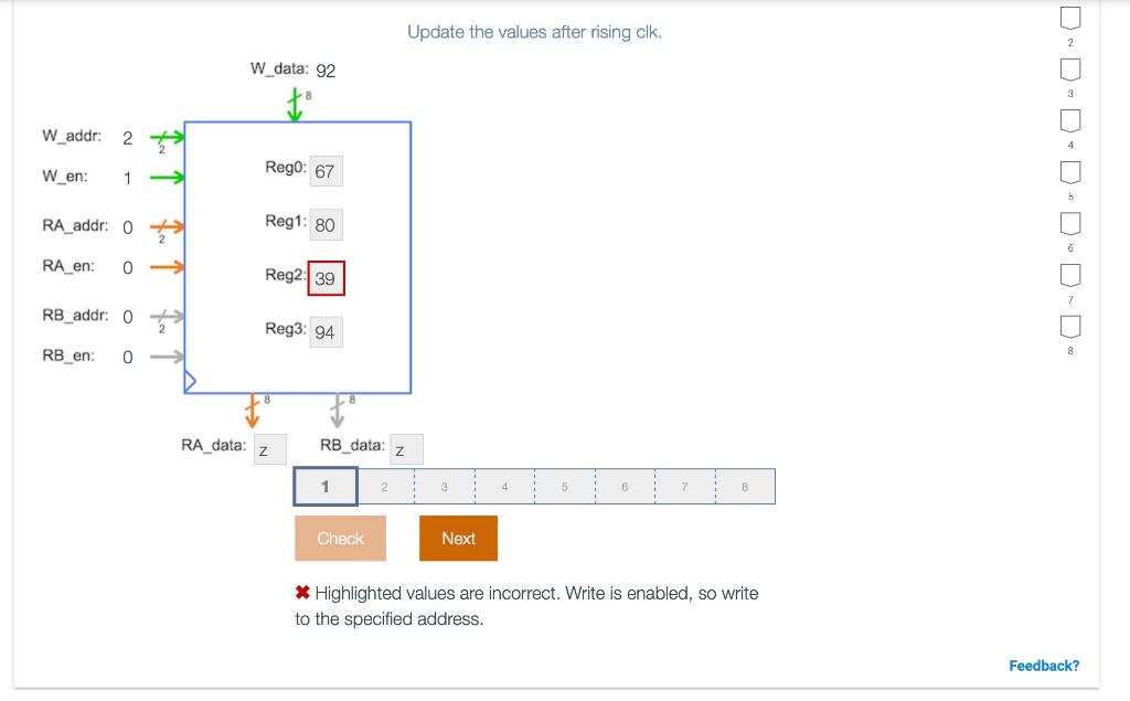 Solved Update the values after rising clk. * Highlighted | Chegg.com